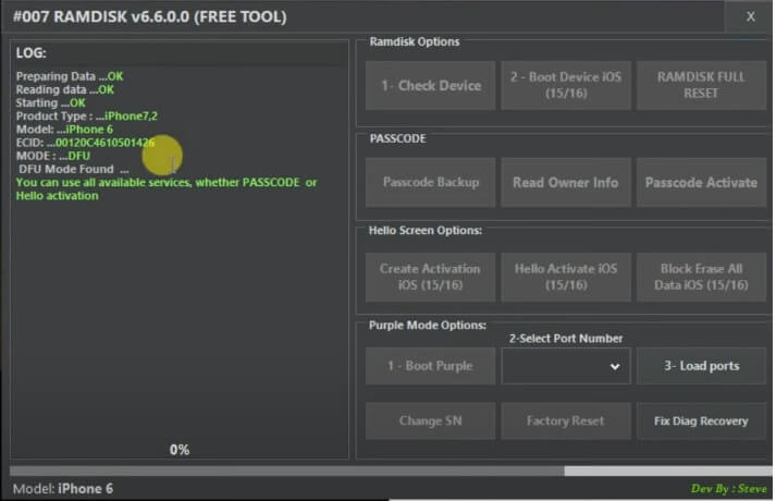 Download 007 Ramdisk Tool V6.6 for iOS iCloud Hello Bypass