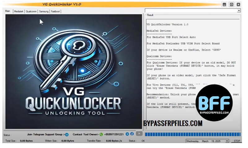 VG Quick Unlocker V1.0 Free Tool for MTK, Qualcomm - Frp Bypass Files