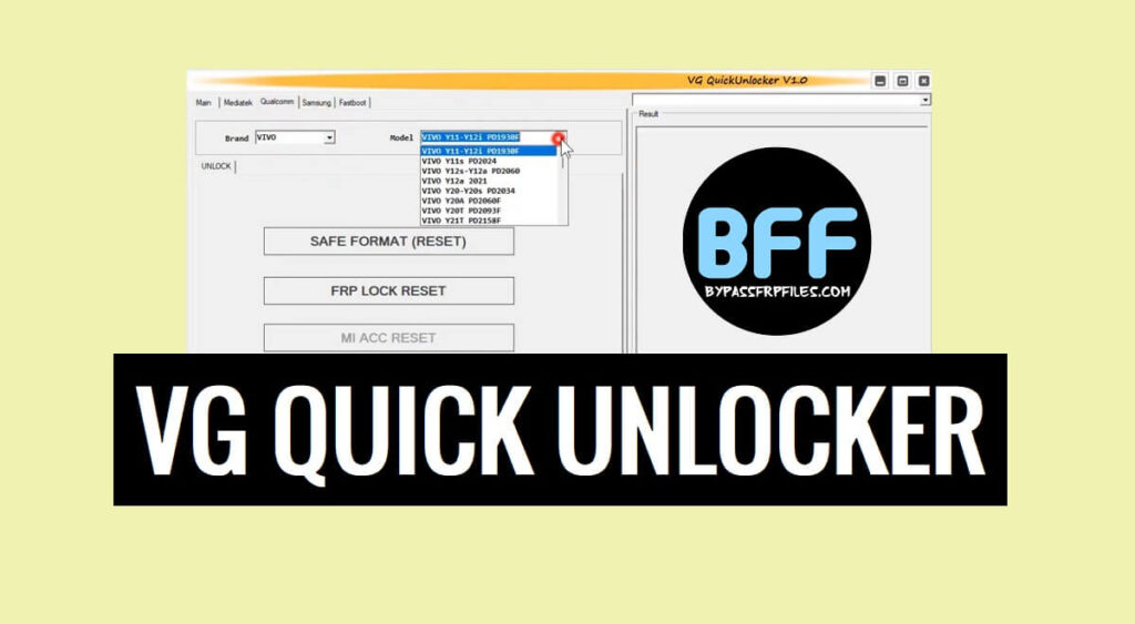 VG Quick Unlocker V1.0 Free Tool for MTK, Qualcomm - Frp Bypass Files
