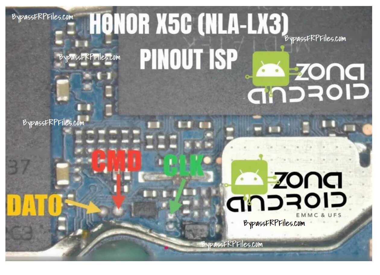 Huawei Honor X5C (NLA-LX3) EMMC ISP Pinout | Test Point - Frp Bypass Files